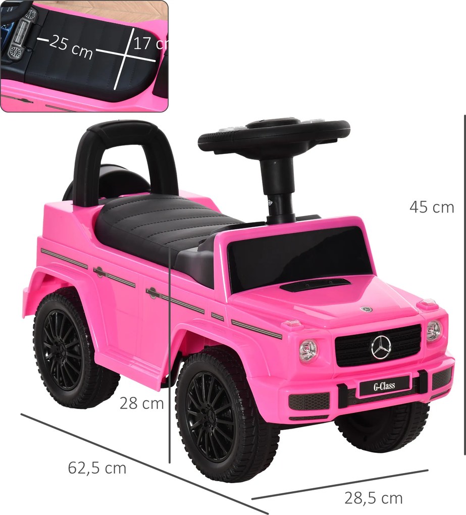 HOMCOM Licencovaný dětský automobil Mercedes Benz - Vozidlo na odrážení pro děti 12-36 měsíců s prostorovým klaksonem a světly - Růžové