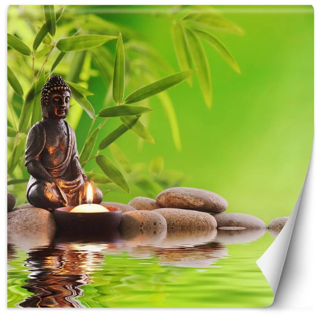 Fototapeta, Buddhova svíčka a zenové kameny - 100x100 cm