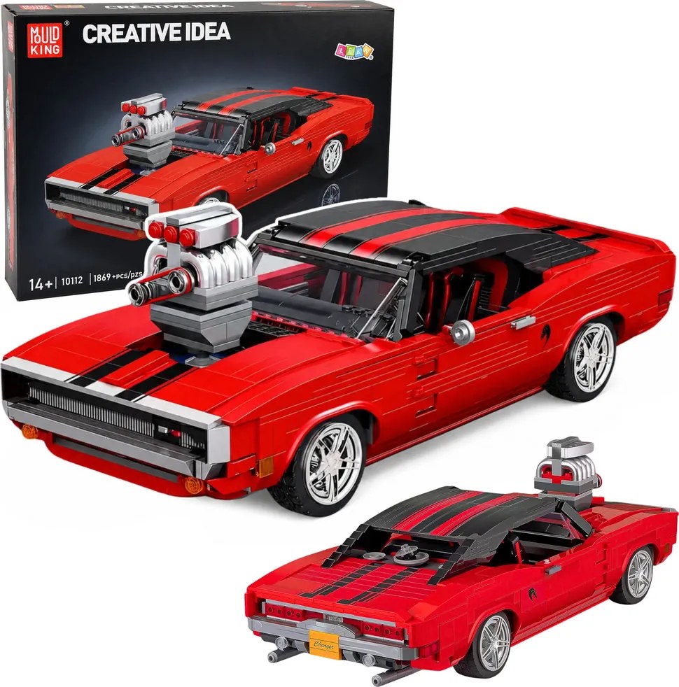LEAN Toys Stavebnicové kostky – sportovní auto Charger, červené, 1869 dílů