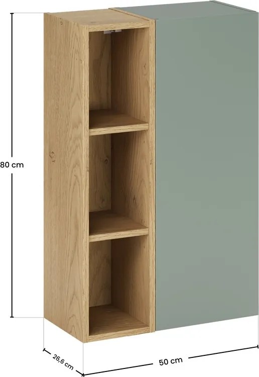 Závěsná koupelnová skříňka Aster 50 cm zelená/dub cremona