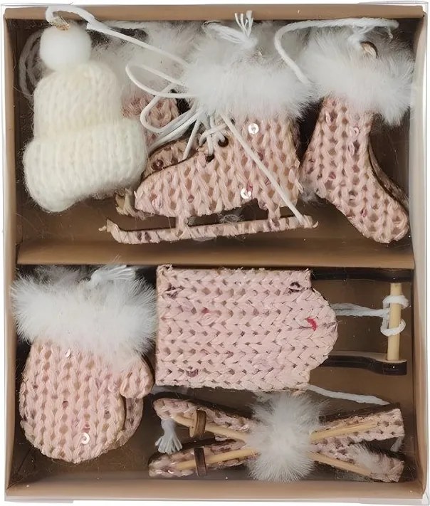Sada vánočních ozdob v pleteném designu – růžová 13 × 11 cm