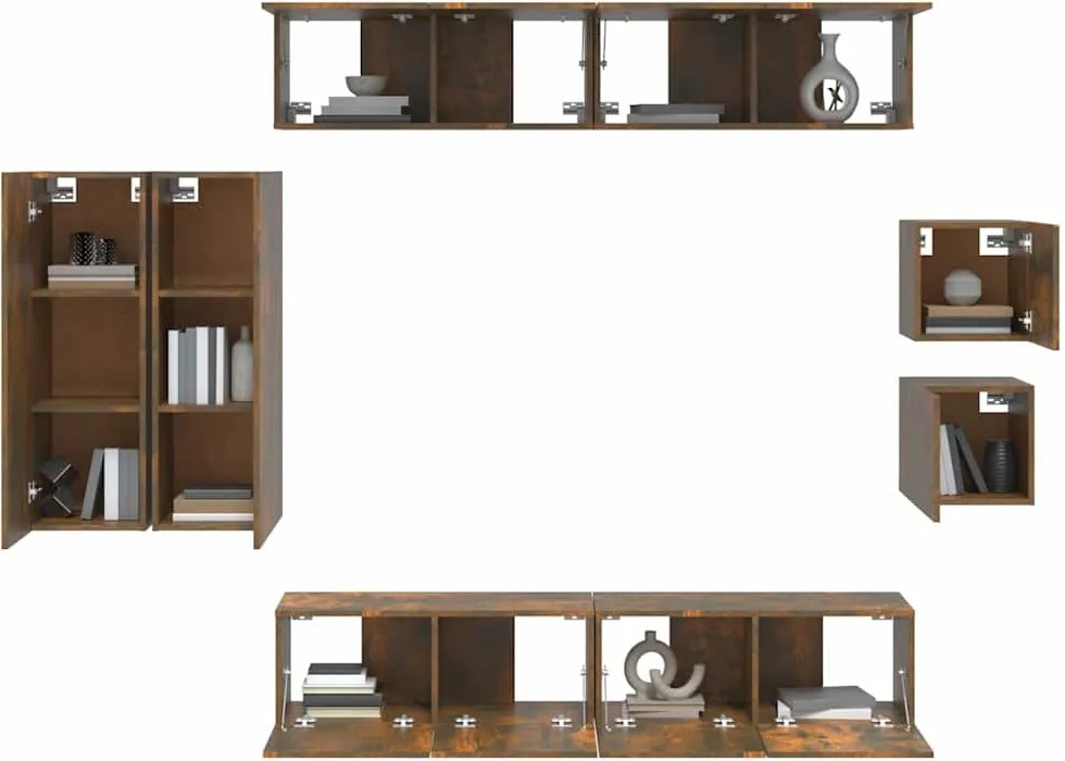 8dílný set TV skříněk kouřový dub kompozitní dřevo 3114491