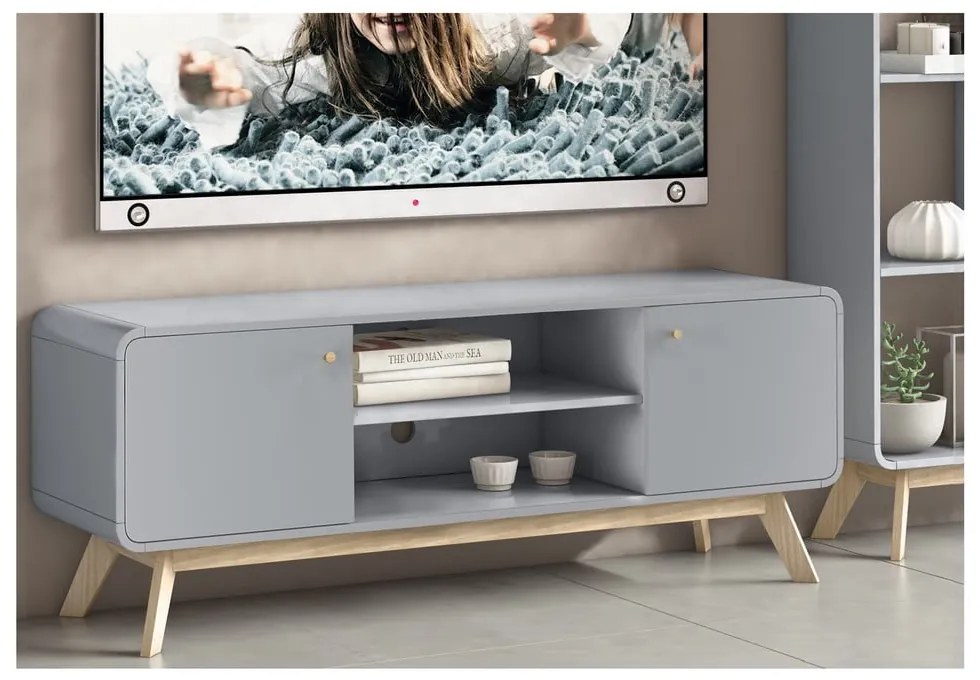 Šedý TV stolek 140x53 cm Caitlin – Støraa