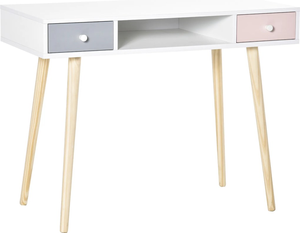 Dětský stůl HOMCOM s 1 otevřenou přihrádkou a 2 šuplíky v severském stylu pro studijní místnost, vstup a ložnici 100x48x76,5 cm v multicolor provedení