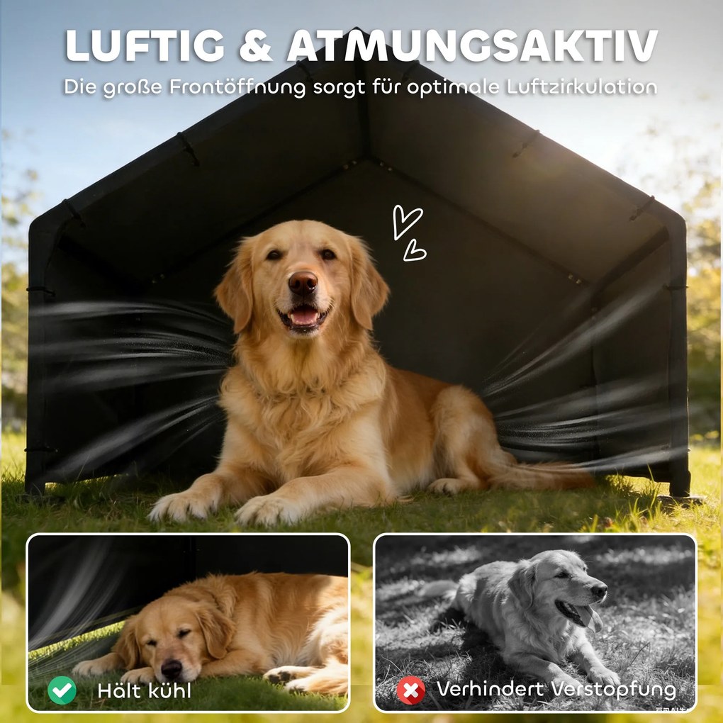PawHut psí bouda s voděodolným a UV krytem, 125 × 110 × 93 cm – pro psy do 30 kg, černá
