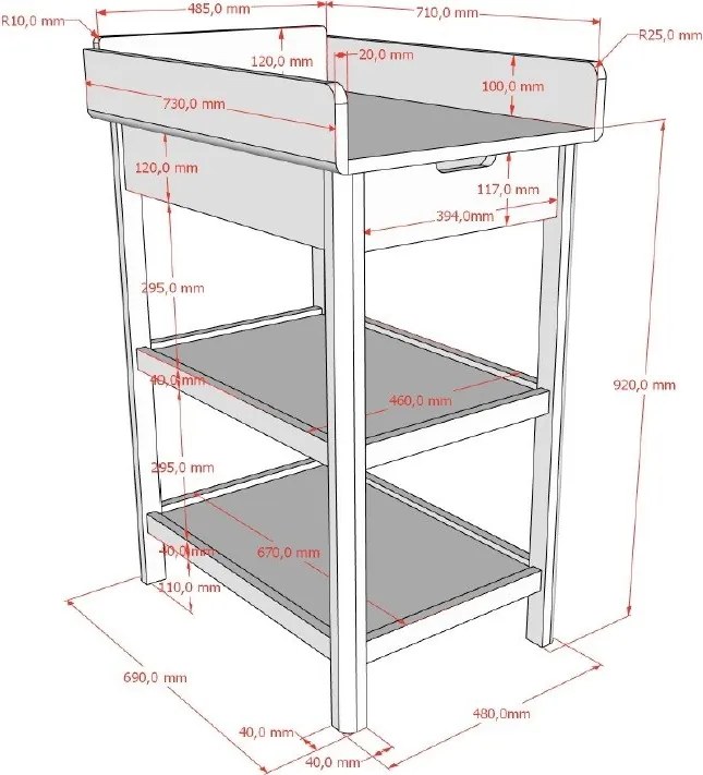 Přebalovací pult z dubového dřeva s přebalovacím pultem v přírodní barvě Forrest – Vipack