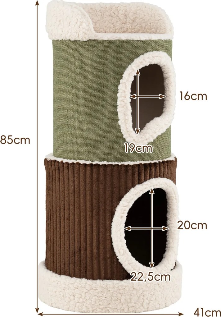Costway Škrabací sud 3 úrovně Ø 41 cm 85 cm vysoký Kočičí sud s 2 jeskyní ležící