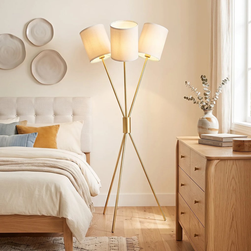 Costway Stojací lampa s 3 látkovými stínidly Moderní stojací lampa Dekorativní