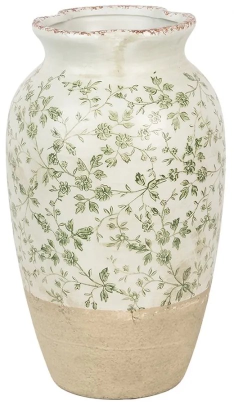 Béžová keramická váza se zelenými květy Jenia L - Ø 21*37 cm
