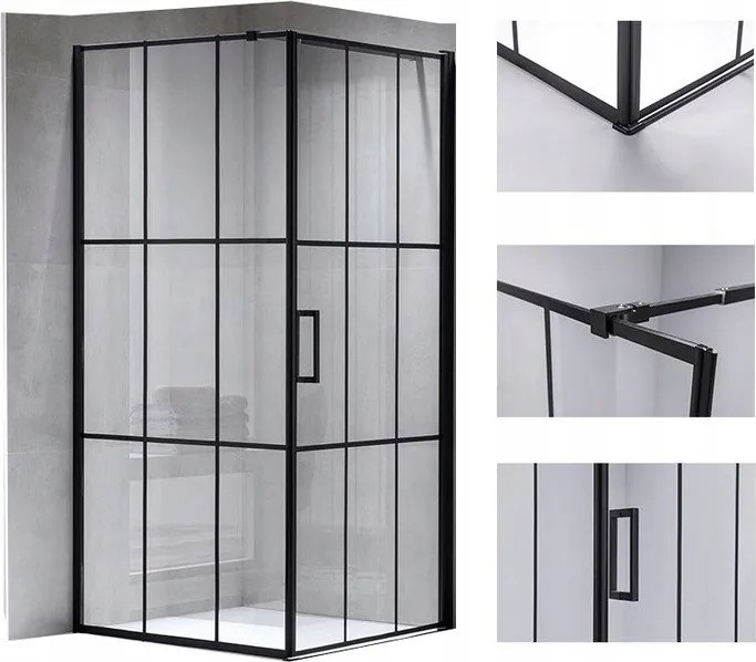 BPS-koupelny Čtvercový sprchový kout HYD-SK13B 90x90 černá/transparent - bez vaničky