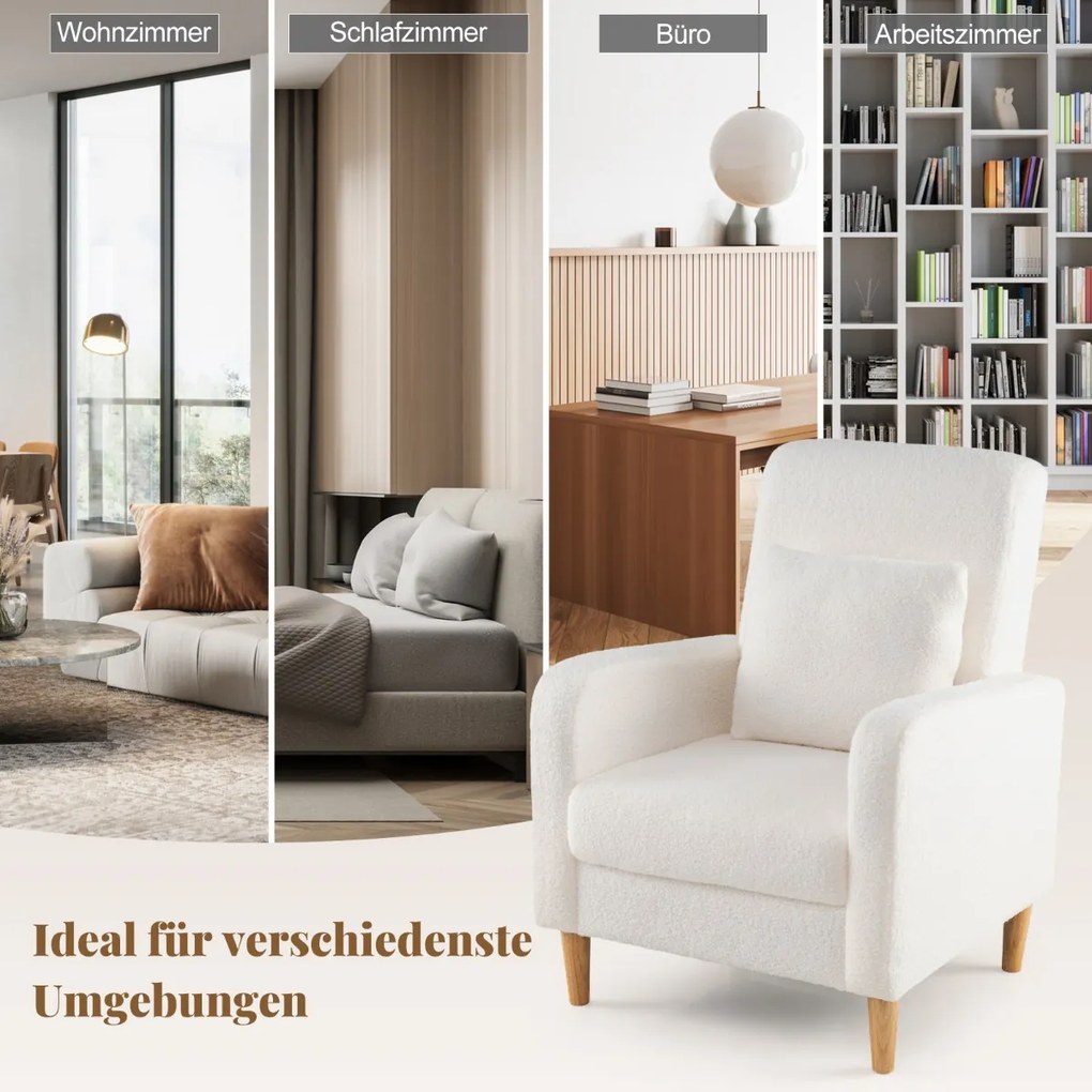 Costway Teddy armchair with lumbar cushion and wooden legs. Padded lounge chair