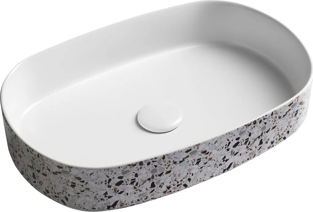 Isvea Infinity Oval keramické umyvadlo na desku 55 x 36 cm terrazzo bílá 10NF65055-2L-TRZ