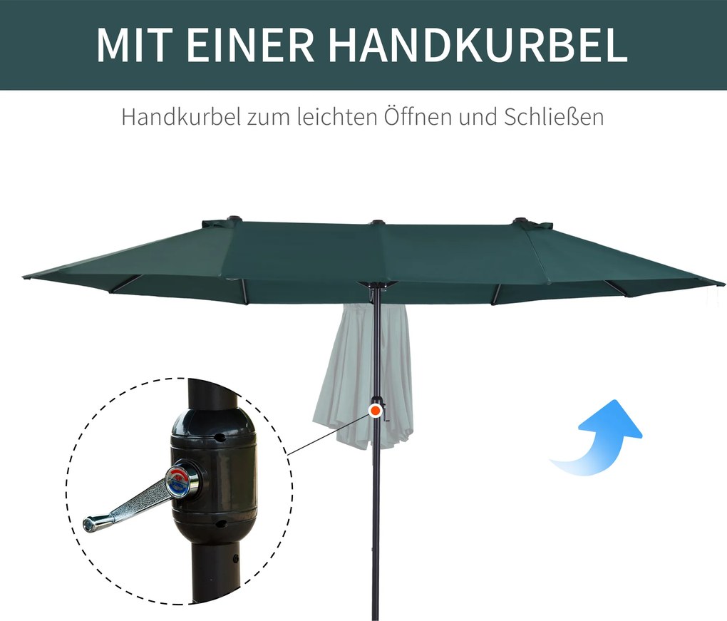 Balkonový slunečník Outsunny Doppler, 460 x 270 x 241 cm, Ø2,7 m, s křížovou podstavou, závažím, ruční klikou, vysoká stabilita, polyester, ABS, tmav…