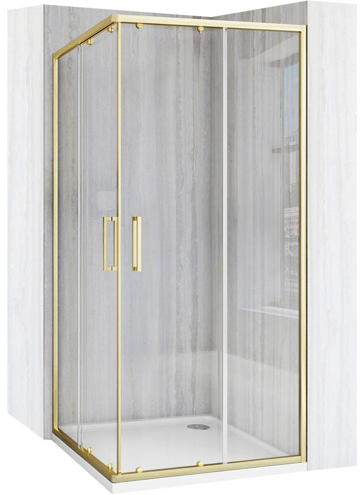 Čtvercový sprchový kout REA City 80x80 zlatá kartáčovaná + sprchová vanička Savoy bílá