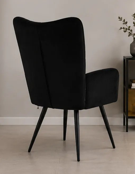 křeslo relaxační, odpočinkové, ušák, kov/samet, 98x63x69 cm, černá/černá, Dekorino KR20260007