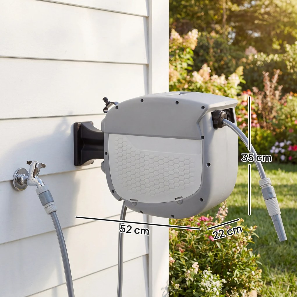 Outsunny Hadicový naviják se zahradní hadicí 20 m, otočný o 180° Box na hadici s automatickým navíjením Samosvorný