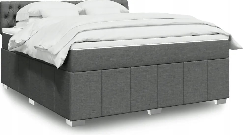 Box Spring Postel S Matrací Textil Tmavě Šedá Prošívaný design 180 x 200