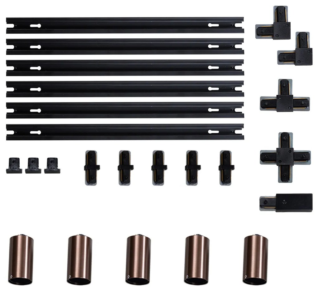 Moderní kolejnicový systém s 5 reflektory tmavě bronzové barvy, 1-fázový GU10 50 mm - Iconic Ruby