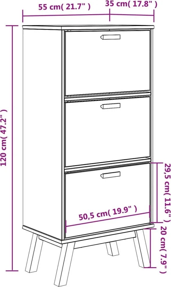 vidaXL Botník OLDEN 55 x 35 x 120 cm masivní borové dřevo [358620] Barva: Šedá