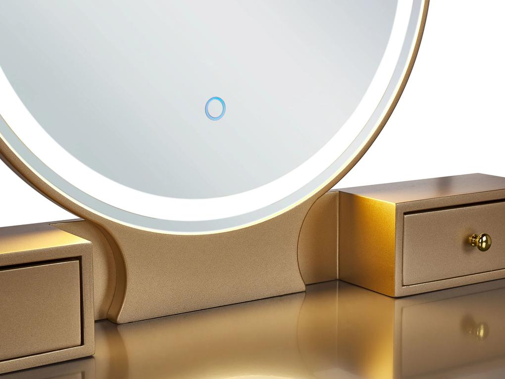 Toaletní stolek se 4 zásuvkami LED zrcadlem a stoličkou šedý/zlatý FEDRY Beliani