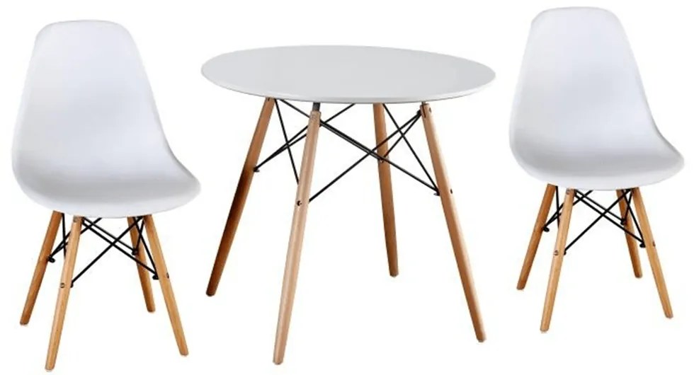 Jídelní stůl, bílá / buk, průměr 90 cm, Gamin NEW 90