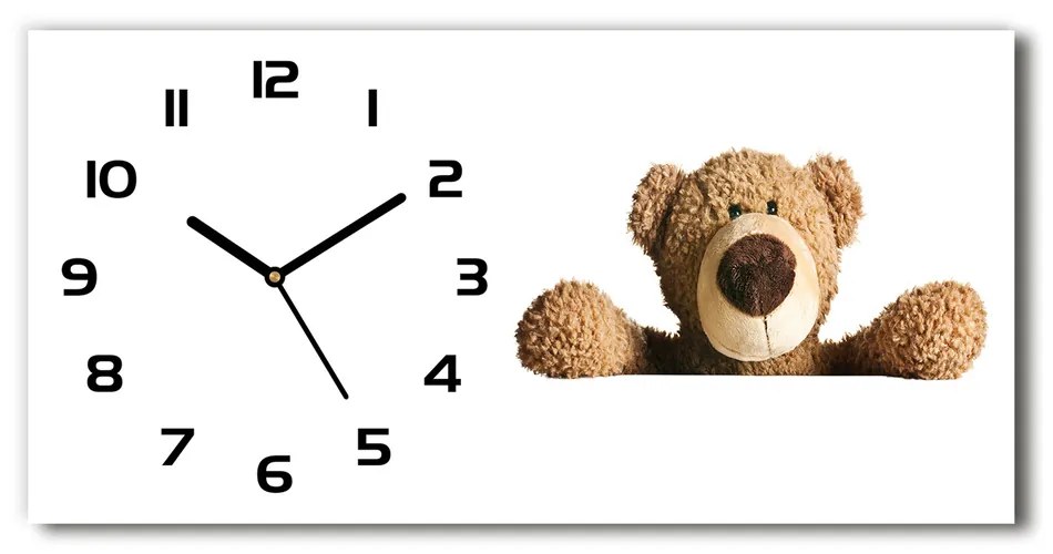 Wallmuralia Skleněné hodiny na stěnu tiché Plyšový medvídek 60x30 cm