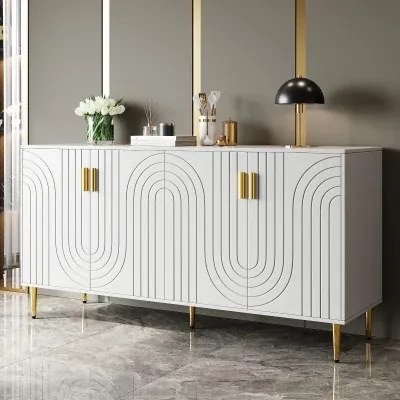 Aosom Komoda 152 cm moderní vlnitý design pro moderní kuchyni - perfektní pro vaši moderní domácnost, bílá