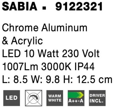 Moderní nástěnné svítidlo Sabia 8.5 chrom