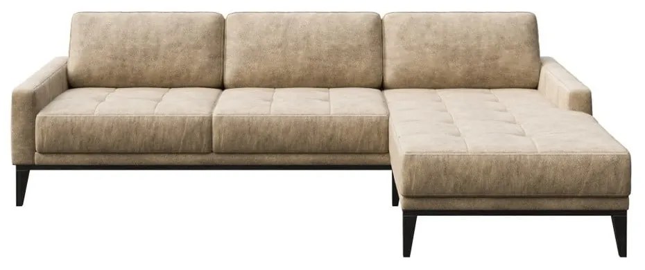 Béžová rohová pohovka z imitace kůže MESONICA Musso Tufted, pravý roh