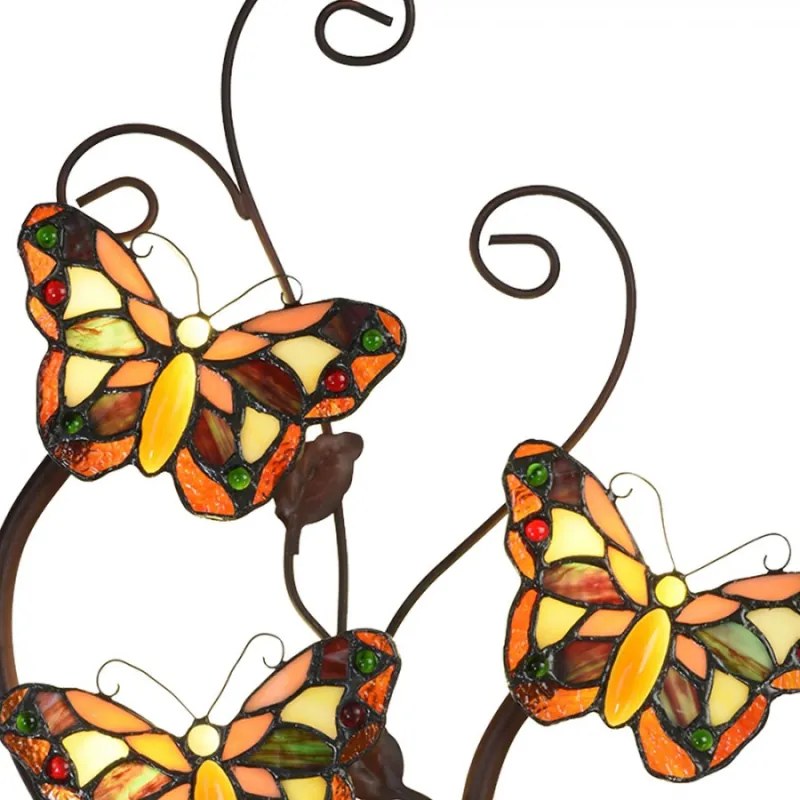 Nástěnná lampa Tiffany Saber žluto hnědá se 4 motýlky – 32x68 cm
