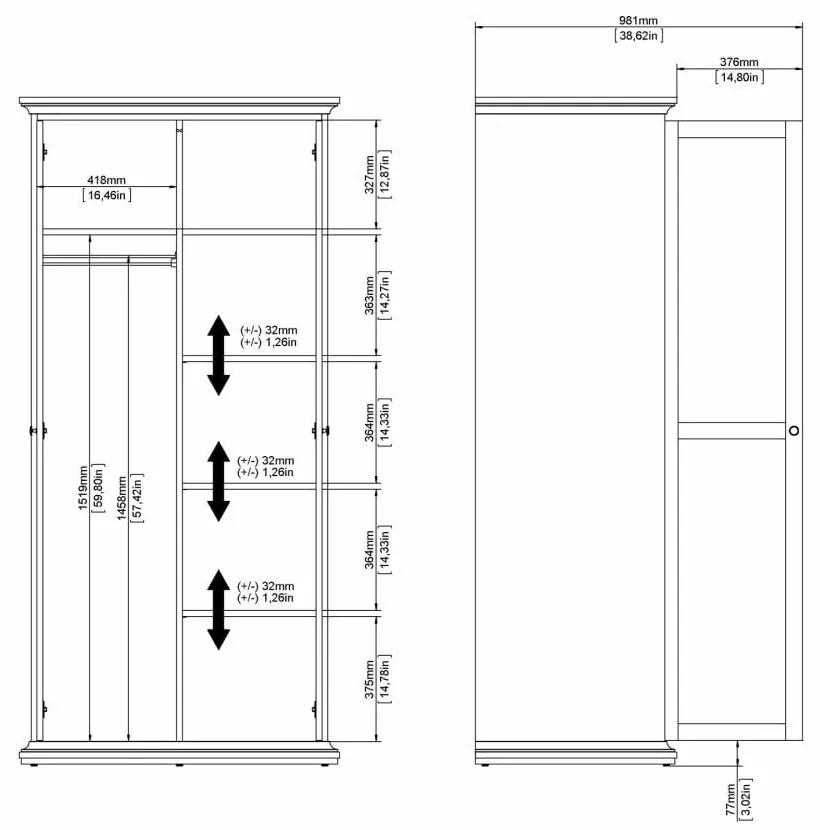 Šedá šatní skříň 96x201 cm Paris – Tvilum