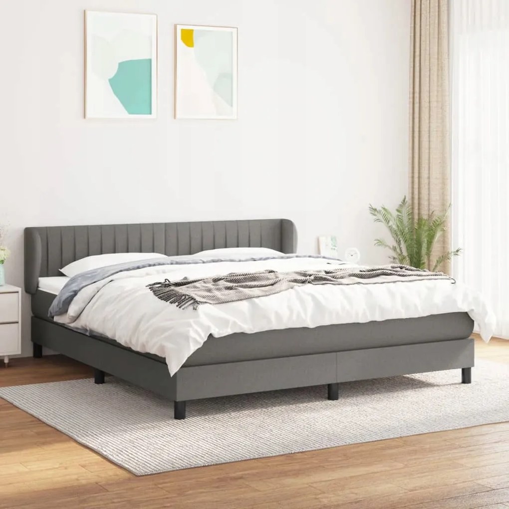 Box Spring Postel S Matrací Textil Tmavě Šedá Svislé pruhy 160 x 200 cm