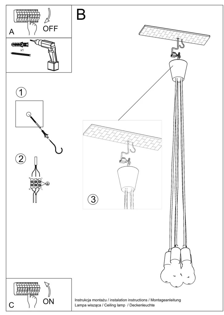 Sollux Lighting Závěsné svítidlo DIEGO 5 Černá