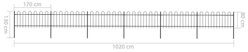 vidaXL Marketos Zahradní plot s obloukem nahoře ocelový 1070 x 80 cm černý