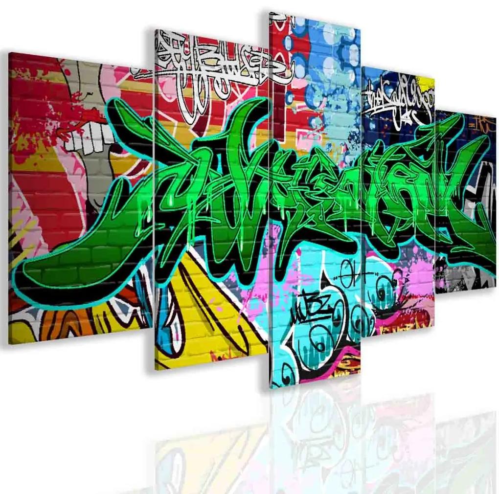 Malvis ® Pětidílný obraz graffiti greenery Velikost: čtyřdílné panorama - 140x35 cm