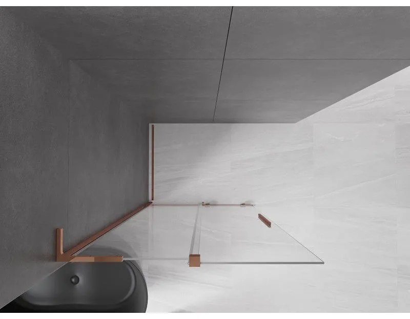 Mexen Velar L, posuvná sprchová zástěna Walk-in 110 x 200 cm, 8mm čiré sklo, růžové zlato, 871-110-003-03-60