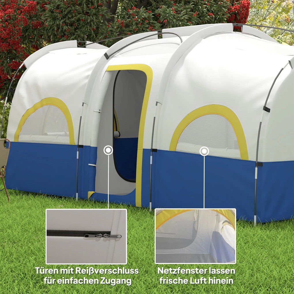 Outsunny Tunneltent, Stan pro 6 Osob se 3 Místnostmi, UV Ochrana, Síťová Okna, Odolný Rodinný Stan s Přenosnou Taškou, 3000mm Voděodolný Skupinový St…