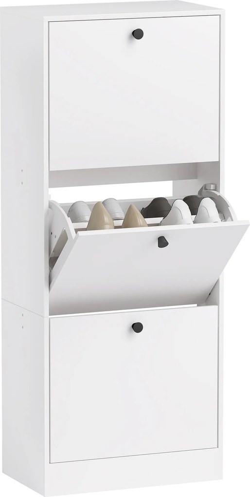 HOMCOM Botník se 3 skládacími dvířky, botník s nastavitelným děličem, štíhlý botník pro 12 párů bot 47 x 28 x 115 cm, bílý | Aosom