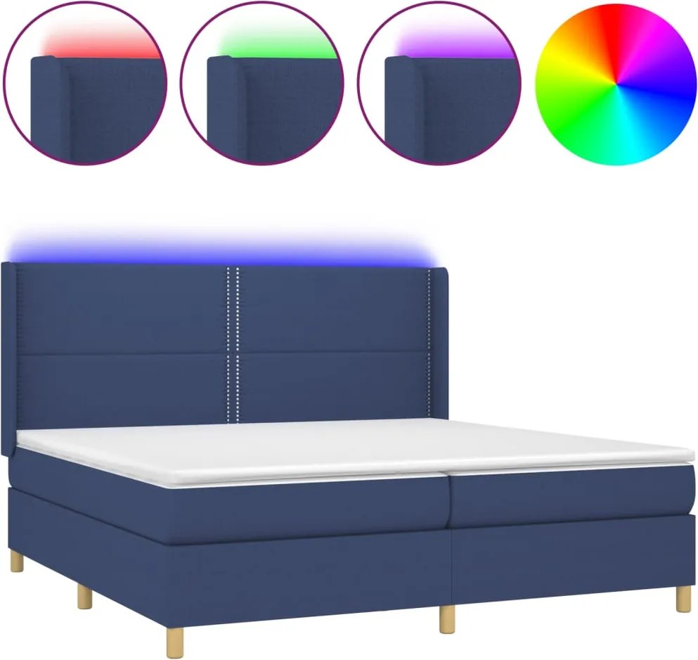 Box spring postel s matrací a LED modrá 200x200 cm textil 3138827