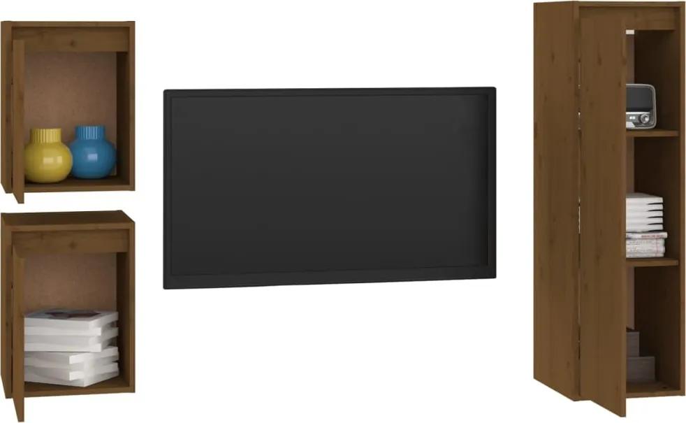 vidaXL TV skříňky 3 ks masivní borové dřevo [3100167] Barva: Přírodní