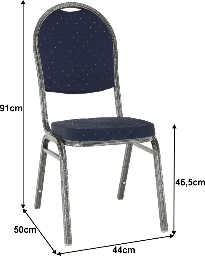 Židle, stohovatelná, látka modrá/šedý rám, JEFF 2 NEW