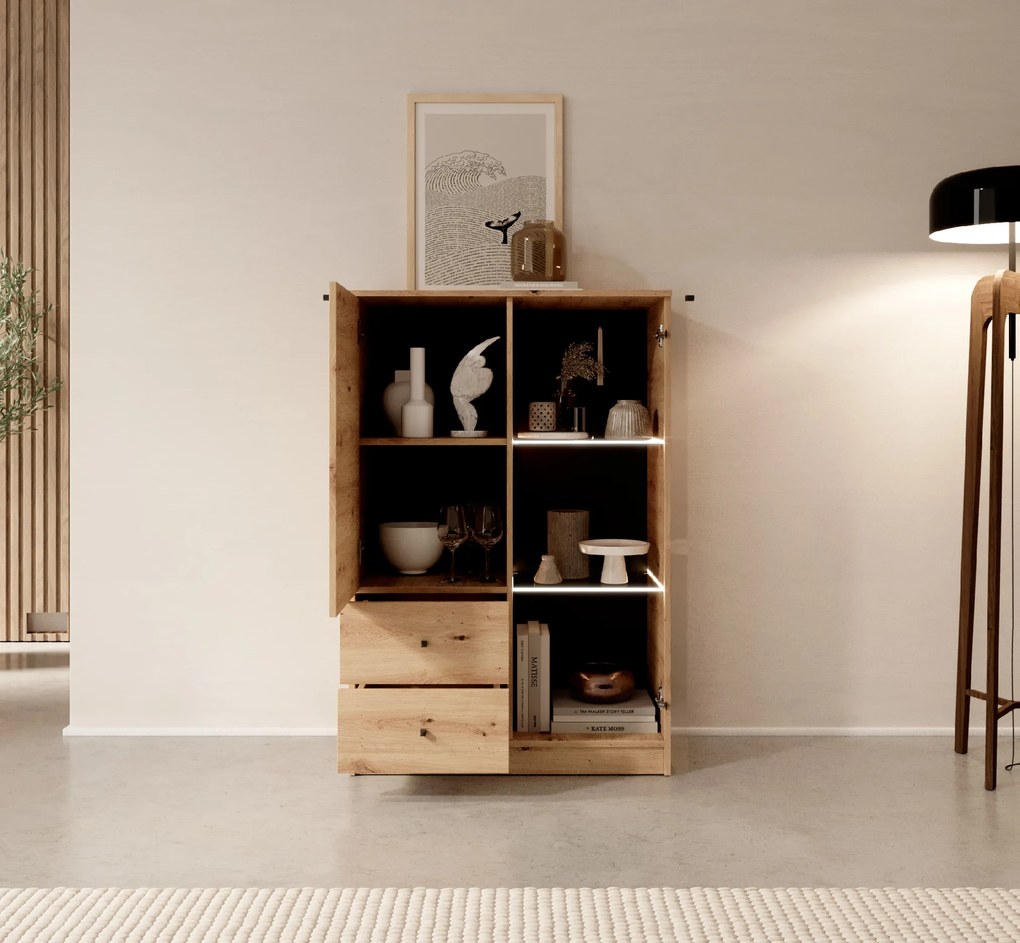 ADRK Furniture Vitrína Evi s LED osvětlením ADRK-SHC-EVI-80-ART-L