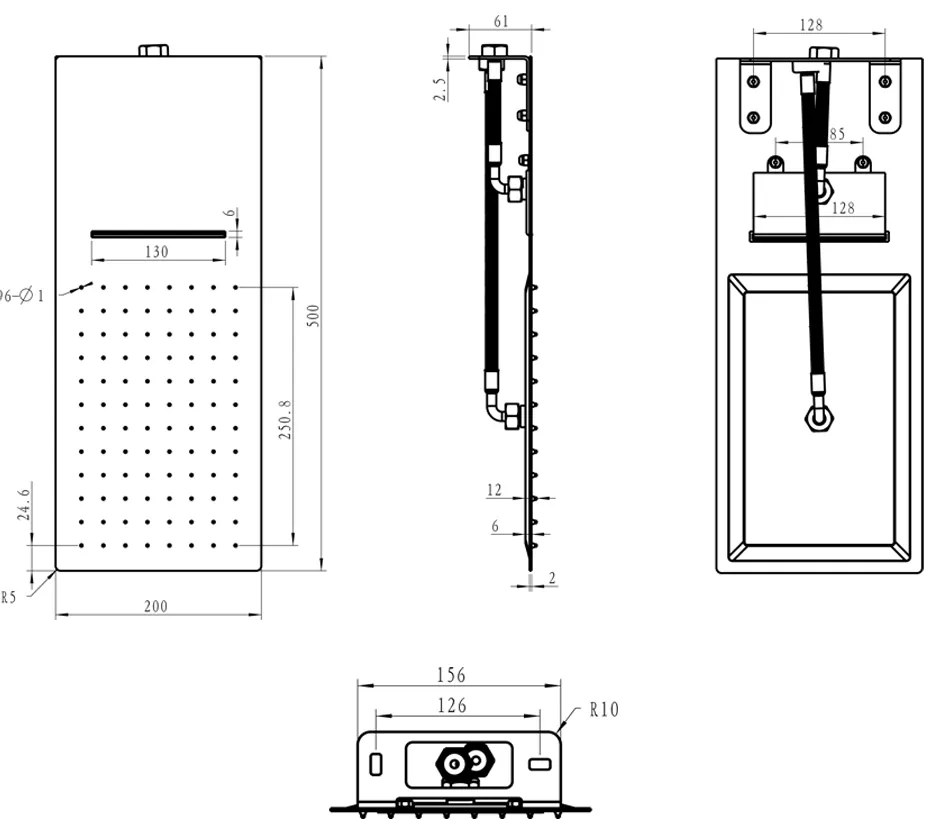 Mereo Mereo, Talířová sprcha horní, s vodopádem, hranatá 500 x 200 mm, nerez, CB495N