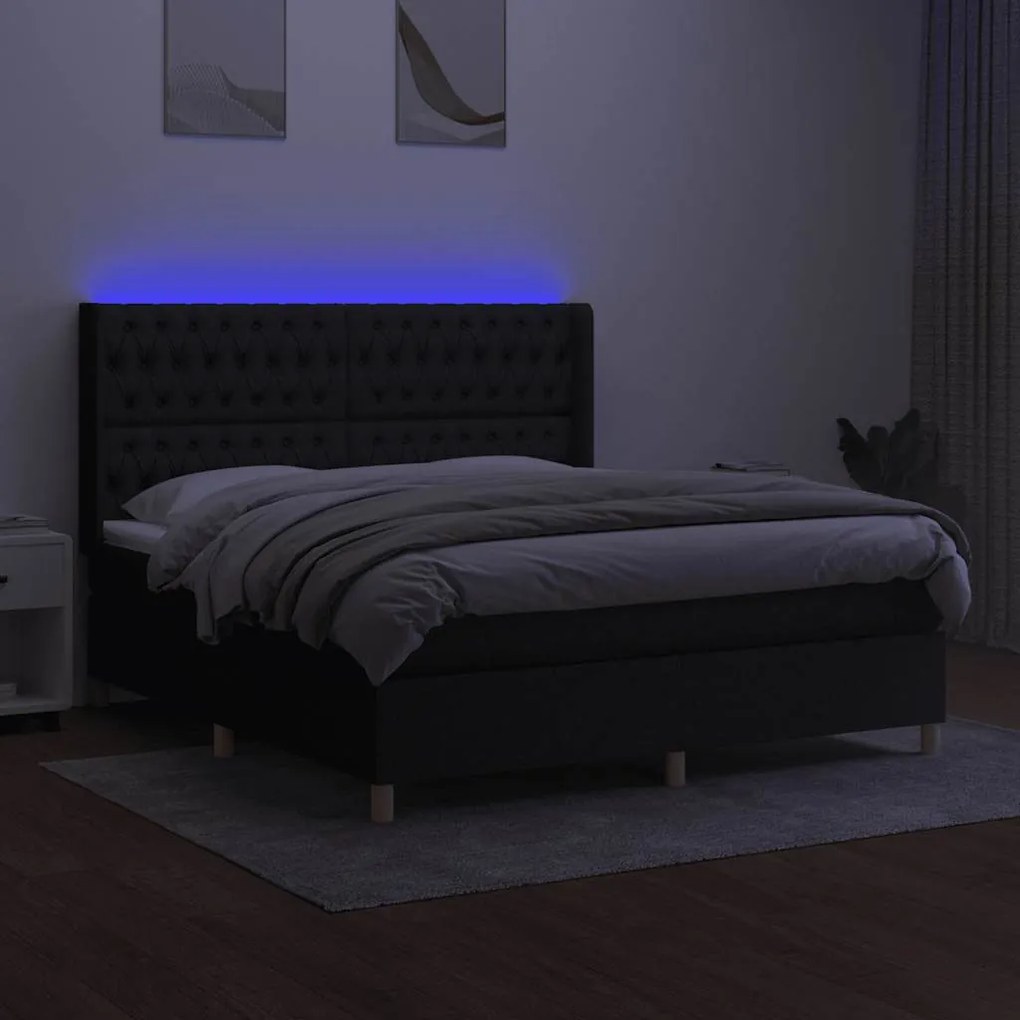 Box spring postel s matrací a LED černá 160x200 cm textil 3139127