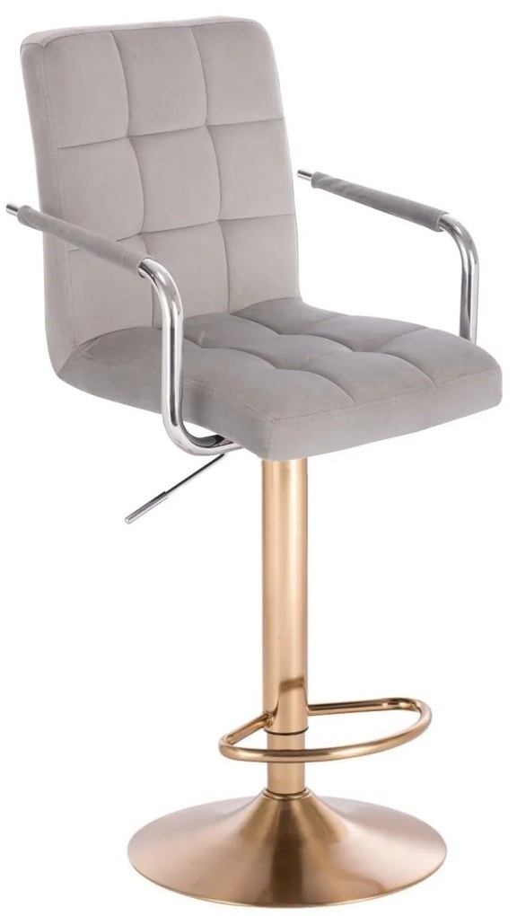LuxuryForm DESIGN Barová židle VERONA VELUR na zlaté kulaté podstavě - světle šedá