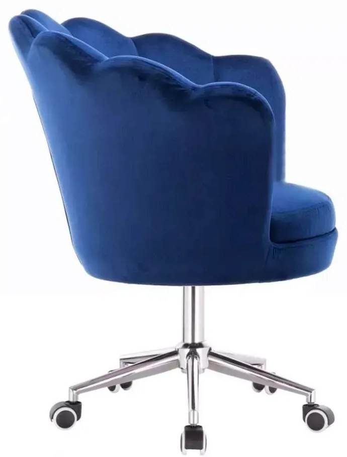 LuxuryForm DESIGN Otočné křeslo FREY VELUR na stříbrné podstavě s kolečky - modré