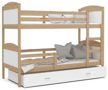 Patrová postel MATOUŠ včetně úložného prostoru (Borovice), Bílá