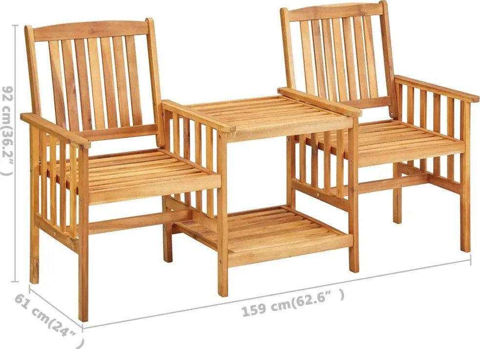 vidaXL Zahradní židle s čajovým stolkem a poduškami 2ks akáciové dřevo [3061277] Barva: Šedá