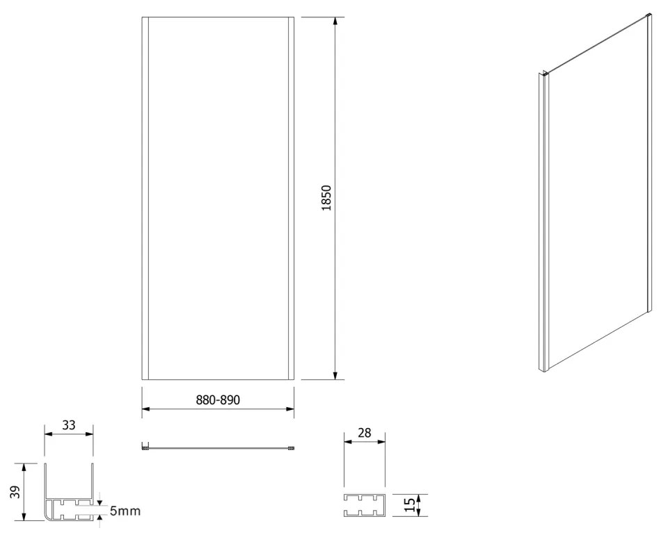 Aqualine AMADEO obdélníkový sprchový kout 1200x900 mm, L/P varianta, sklo Brick BTS120BTP90