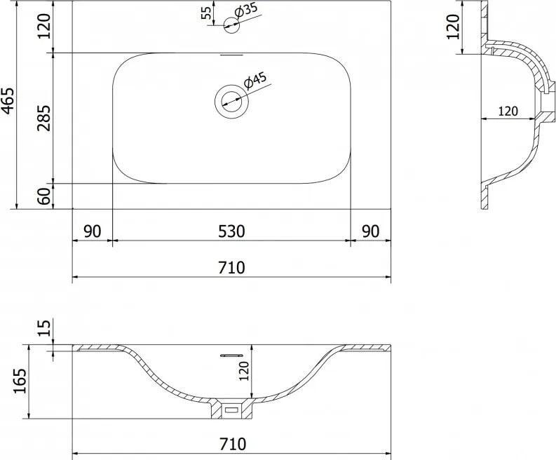 Mexen Vela, umyvadlo na zapuštění 71 x 46,5 cm, bílá matná, 25237001